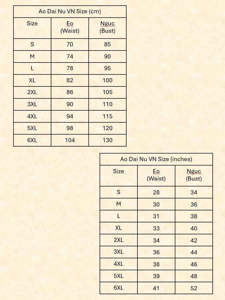 Ao Dai Nu VN Size Chart – Kim Van
